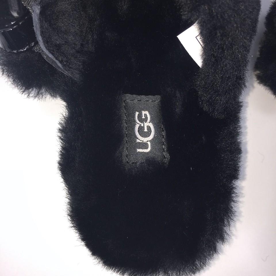 UGG Australia Slippers Womens Black Fuzz Yeah Slide Sheepskin Shearling ...