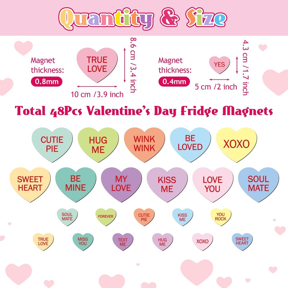 48Pcs Valentine's Day Fridge Magnets, Sweet Heart Refrigerator Magnetic ...