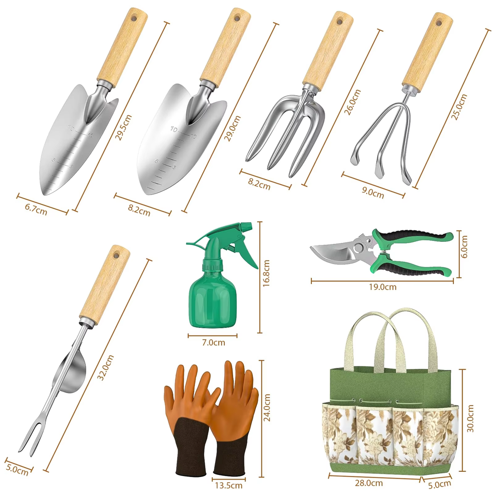 9PCS Garden Hand Tool Set - Stainless Steel for Digging, Transplanting ...