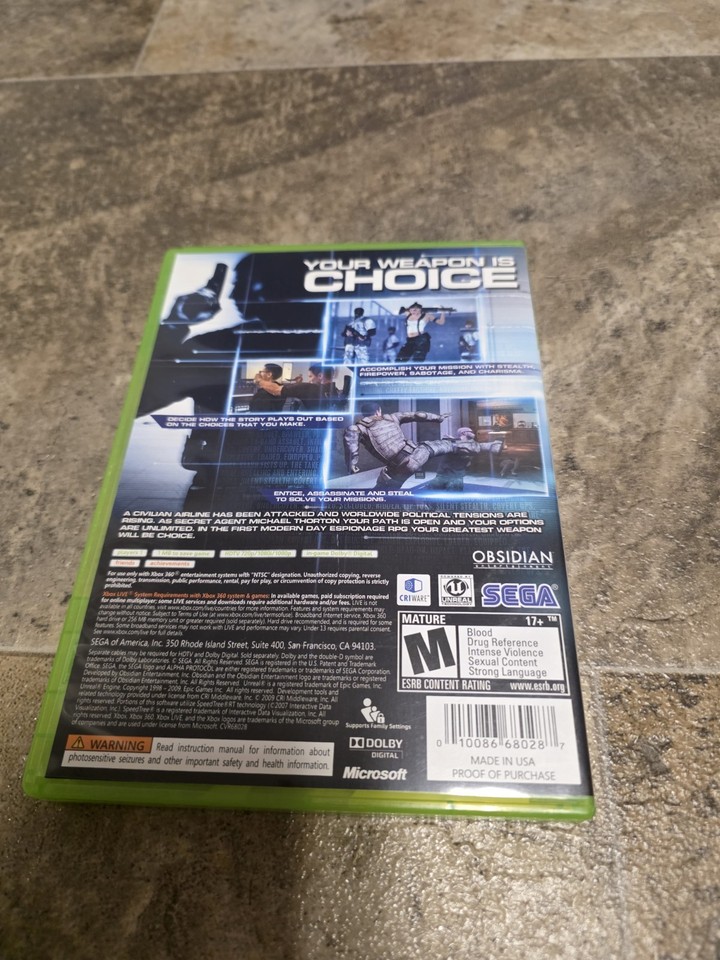 2009 Vintage Alpha Protocol: The Espionage RPG Microsoft Xbox 360 Game ...