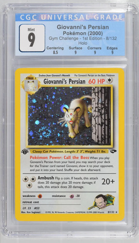 2000 Pokemon Gym Challenge Giovanni's Persian #8/132 1st Edition CGC 9 ...