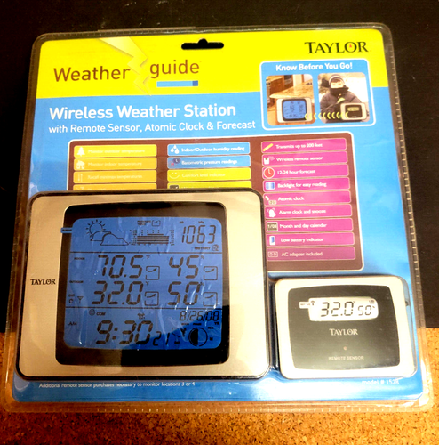 Taylor weath guide in/out thermom w/remote sensor &atomic clock w ...