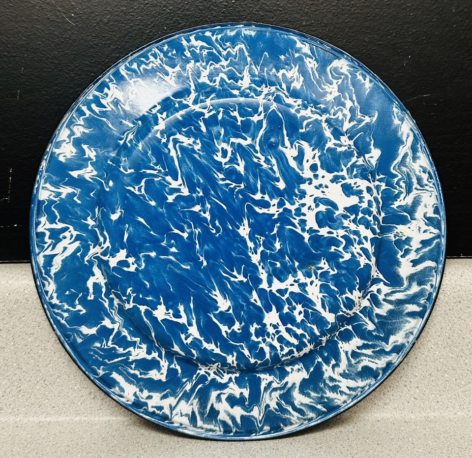 Vintage Cowboy Blue And White Spatterware/Enamelware/Graniteware Plate ...