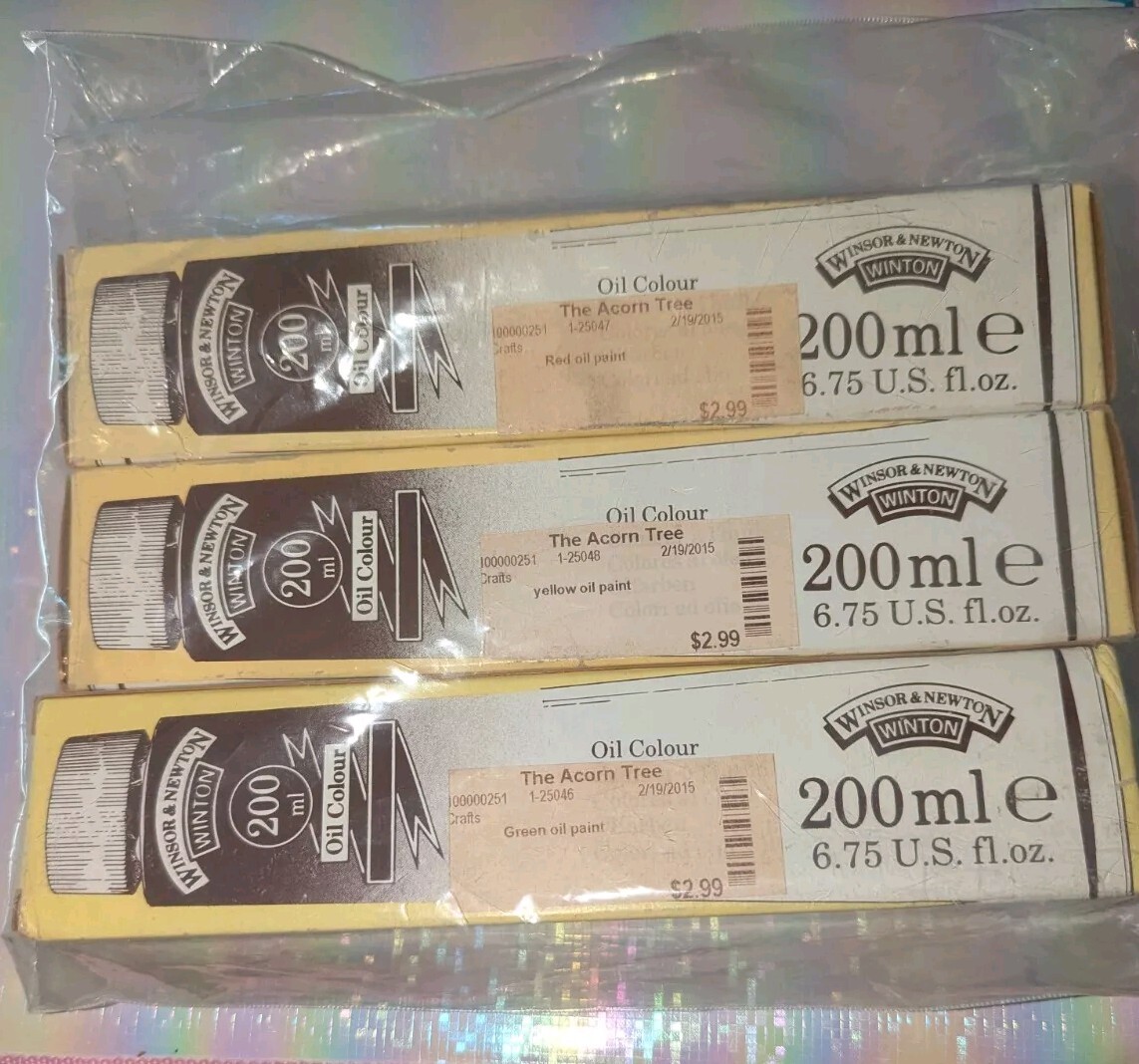 Lot Of 3 Windsor Newton Oil Paints Green Yellow Red 6.75 Oz Large Tubes ...