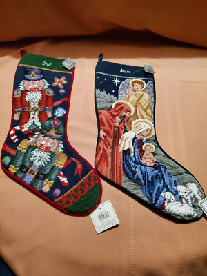 NEW Handmade Needlepoint Nutcracker & Nativity Christmas Stocking MOM ...