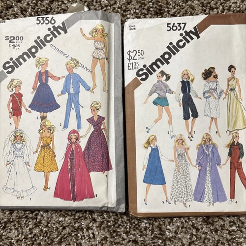 Lot of 2 Simplicity Barbie 1980's Patterns 5356 5637 for 11 1/2" Dolls ...