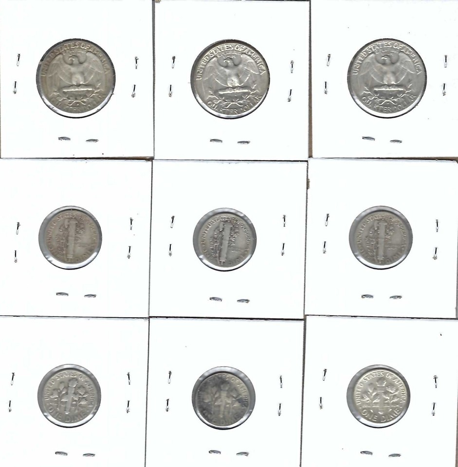 NINE VARIOUS 90% SILVER U.S. COINS - NICE MIX OF QUARTERS & DIMES ...