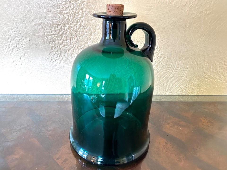Mid Century Blenko Emerald Green Bell Moonshine Art Glass Jug John ...