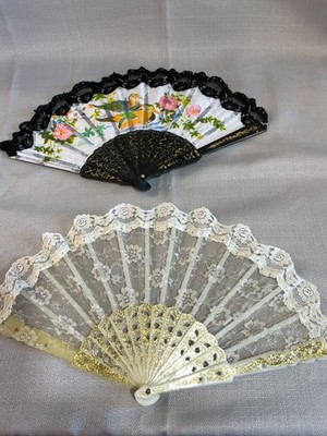 Lacy Decorative Pair of Handheld Folding Fans (1254) | eBay