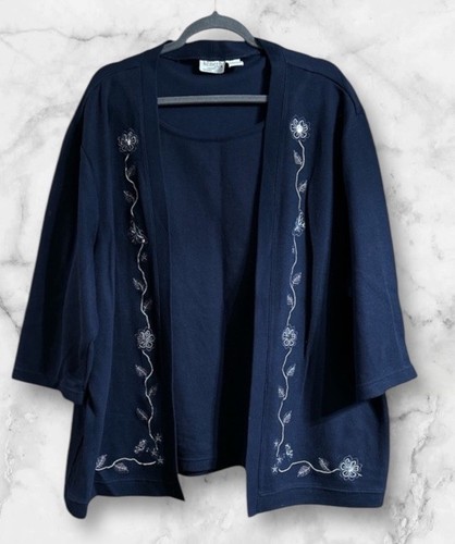 Kenneth Too! Casual Blue Mock Layered Sweater Floral Embroidered ...
