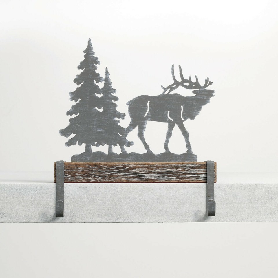 NWT Sullivan Rustic Farmhouse Lodge Metal Wood Reindeer DOUBLE STOCKING ...