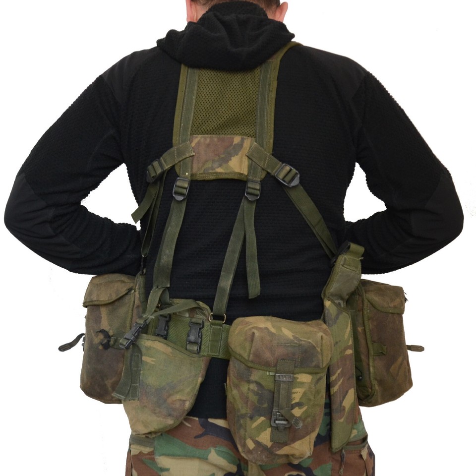 British Army CHEST RIG DPM Tactical Airborne Webbing Woodland Pouches ...