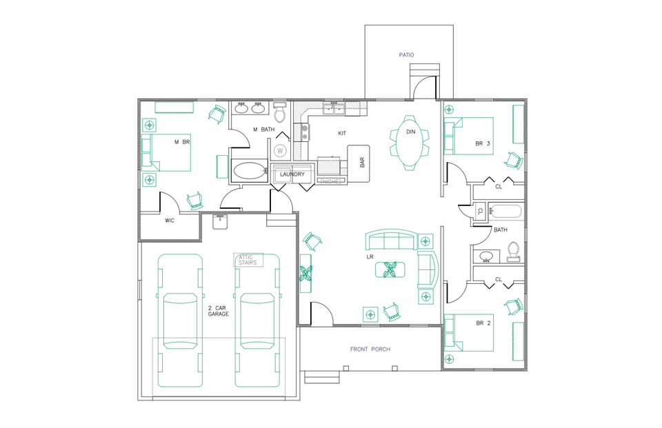 Ranch House Plans 1411 SF 3 Bed 2 Bath Open Floor - Split BR ...