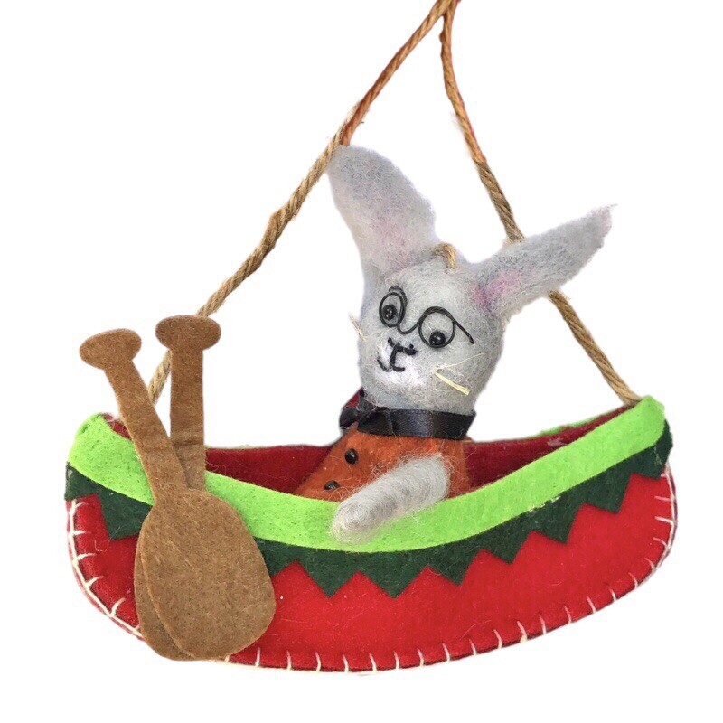 Easter Rabbit Canoe Boat Felt Ornament - Kayak Woodland Animal Hiking ...