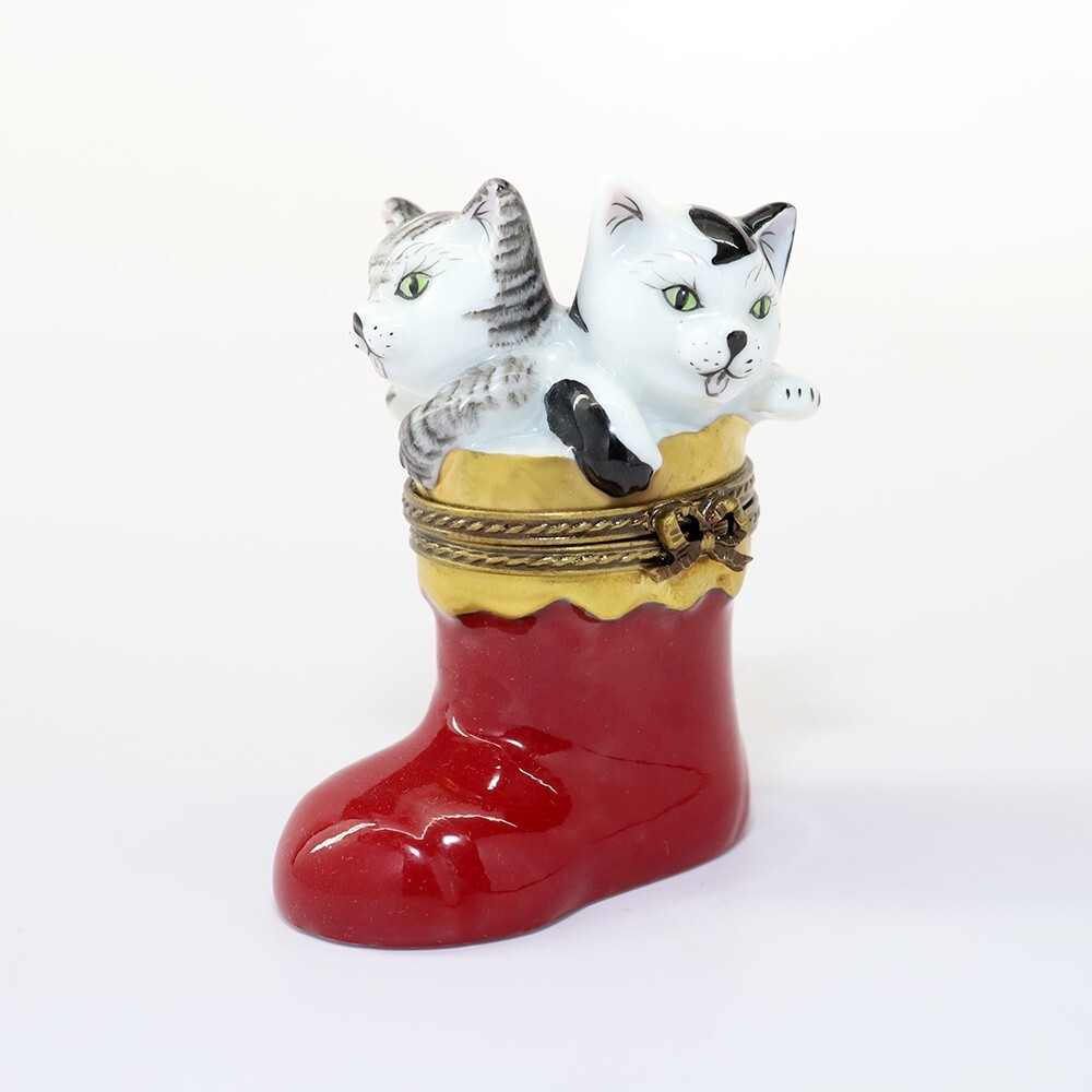 Limoges, France Porcelain Pair of Kittens in Christmas Stocking/Boot ...
