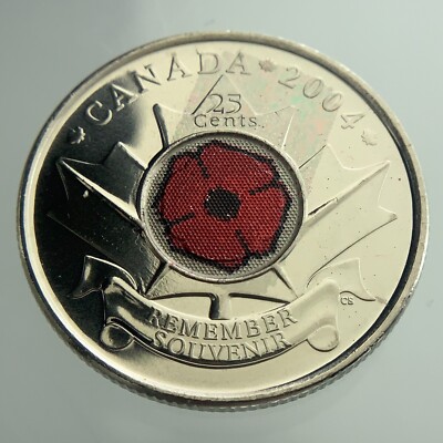 2004 P Canada 25 Cents Quarter Test Token Remembrance Poppy ...