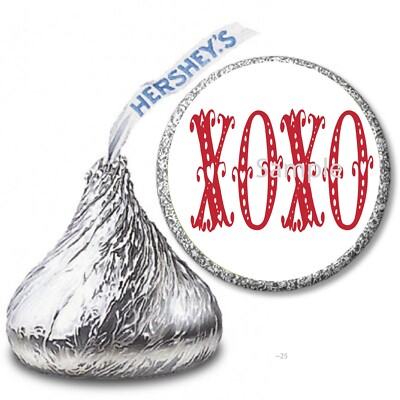 108 Cute Red XOXO Valentine's Day Favors Hershey Kiss Stickers Candy ...