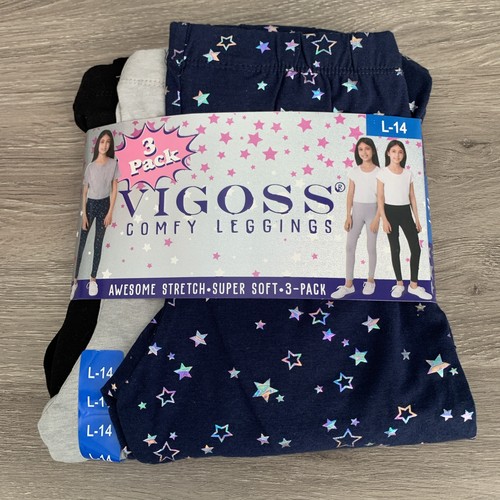 Vigoss Leggings Kids large/14 Gray/Black/navy 3-Pack Stars Girls NWT ...