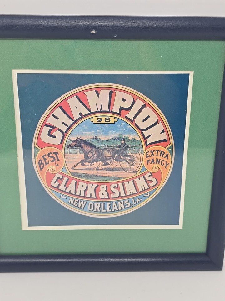 Vintage CHAMPION Clark&Simms NEW ORLEANS Advertising Label MATTED/WOOD ...