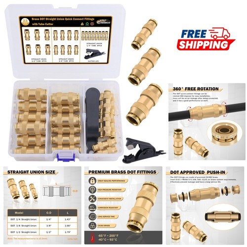 23 PCS Brass Air Fittings Kit 1/4-1/2 Quick Connect DOT Semi Truck ...