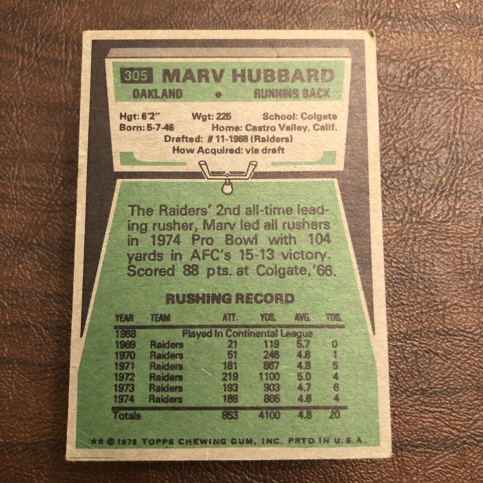 1975 TOPPS MARV HUBBARD #305 OAKLAND RAIDERS FOOTBALL CARD | eBay