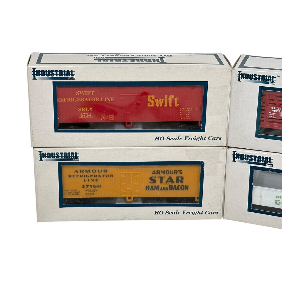 INDUSTRIAL RAIL HO SCALE FREIGHT CARS - LOT OF 4 - GONDOLA, BOX, STOCK ...