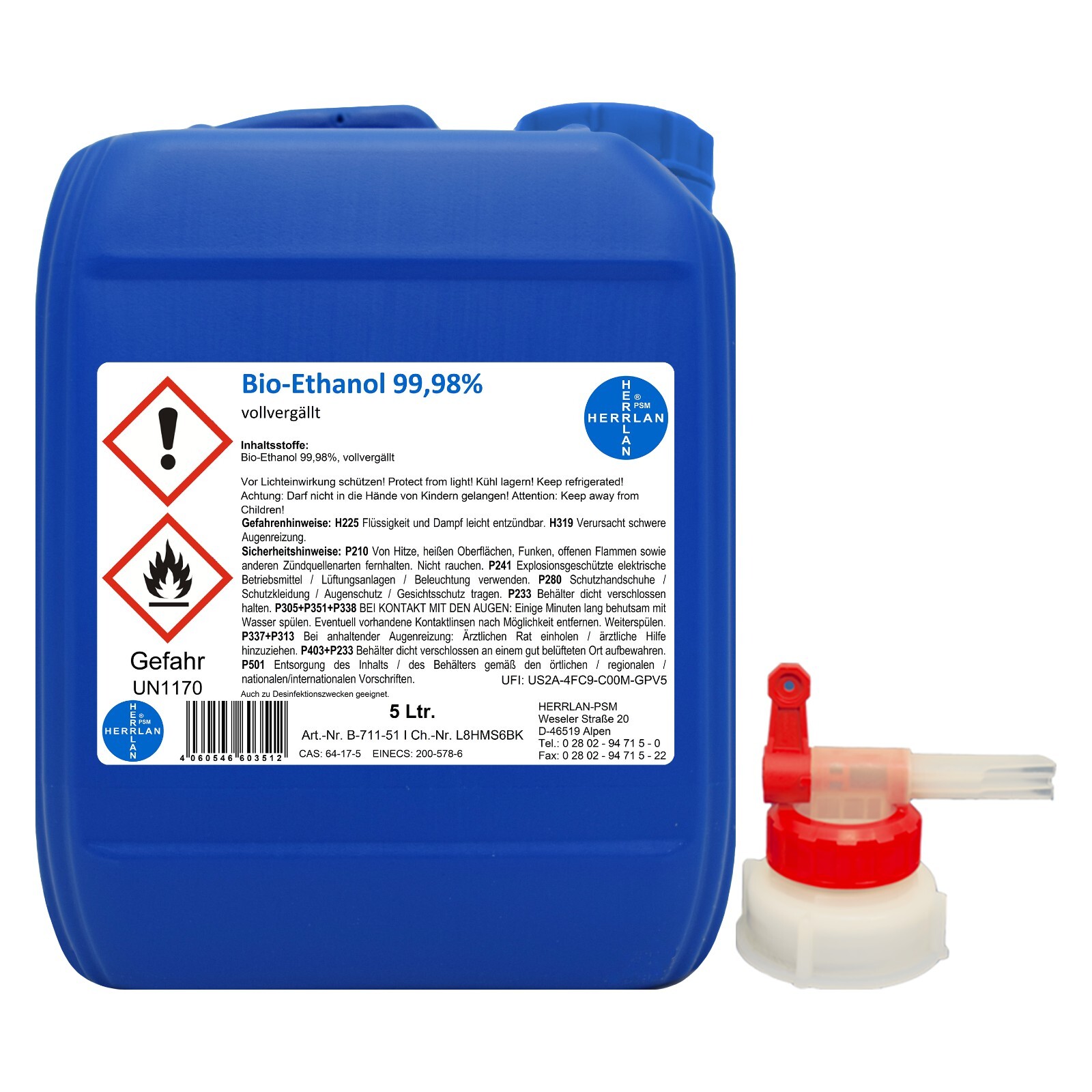 Kamin-Ethanol 99,98% Alkohol-Gehalt, wasserfrei / Bioethanol 5L-60Liter ...