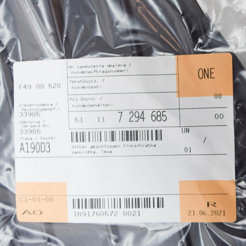 NEW BMW 4 F32 LEFT FOG LIGHT CLOSED GRILLE 51117294685 7294685 2016 OEM ...