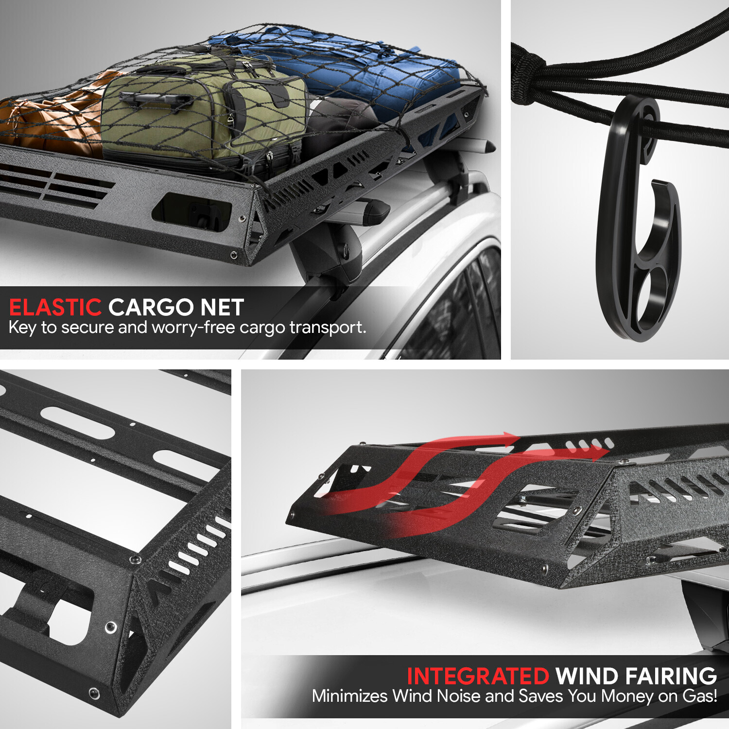 55" x 41" Steel Roof Rack Top Cargo Luggage Carrier Basket+Wind Fairing ...