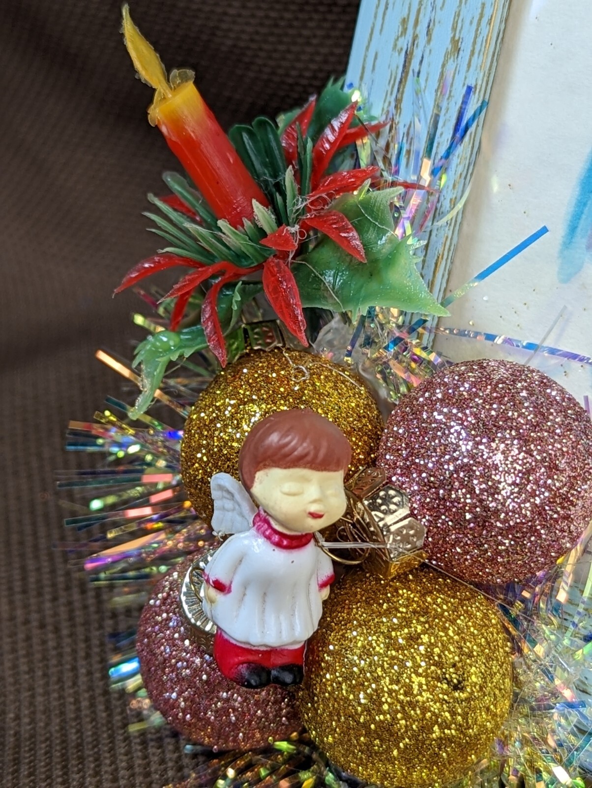 Framed Vintage Christmas Card with Vintage Choir Boy/Angel - Assemblage ...