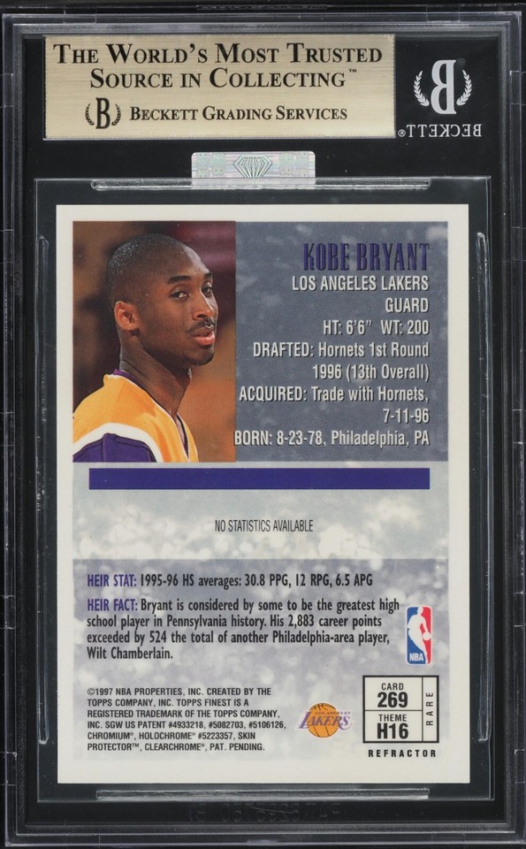 1996 TOPPS FINEST GOLD REFRACTOR KOBE BRYANT ROOKIE RC BGS 9.5 | eBay