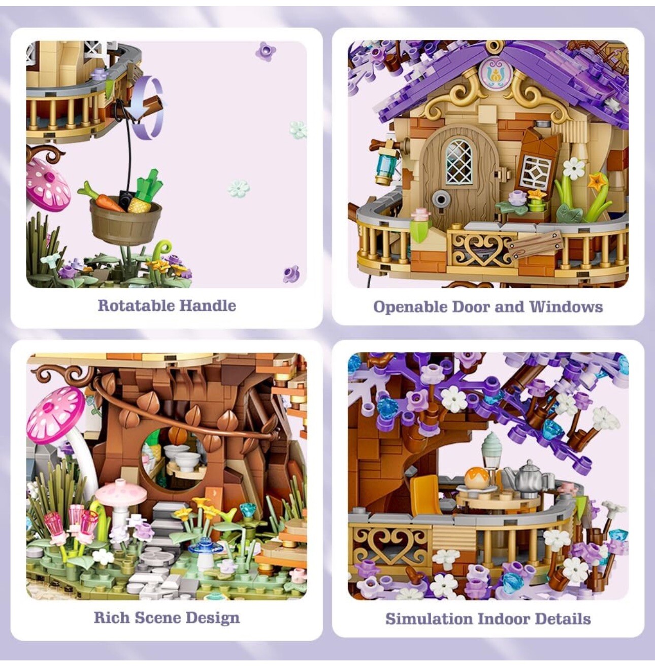 Read* Purple Tree House Building Block Set, 3991 Pcs Forests Treehouse ...