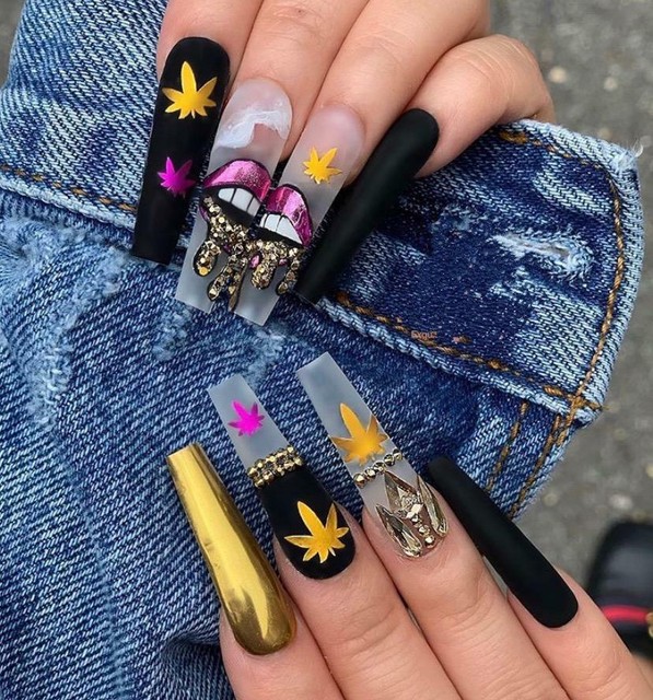 Pot Leaf Weed 420 Marijuana Nail Art Water Decal Sticker Manicure ...