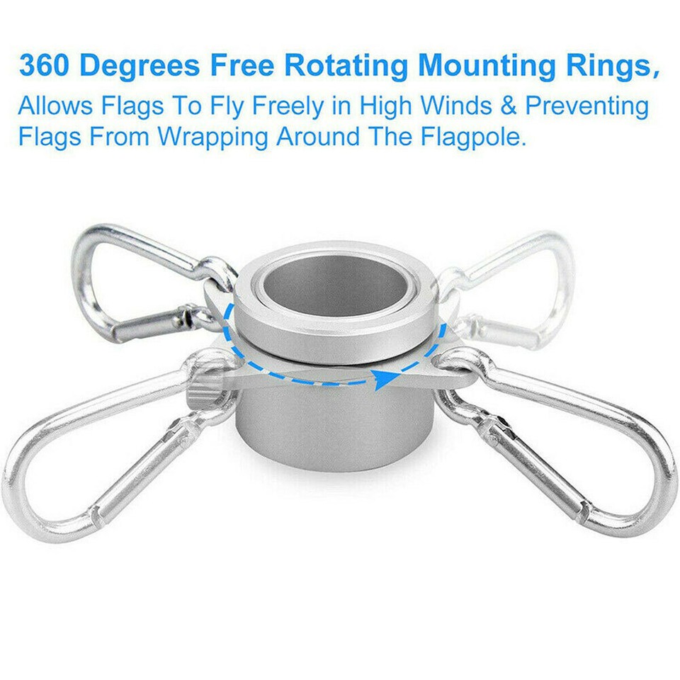 2x Aluminium Alloy Flagpole Rotating Ring Clip Anti Wrap Flag Pole ...