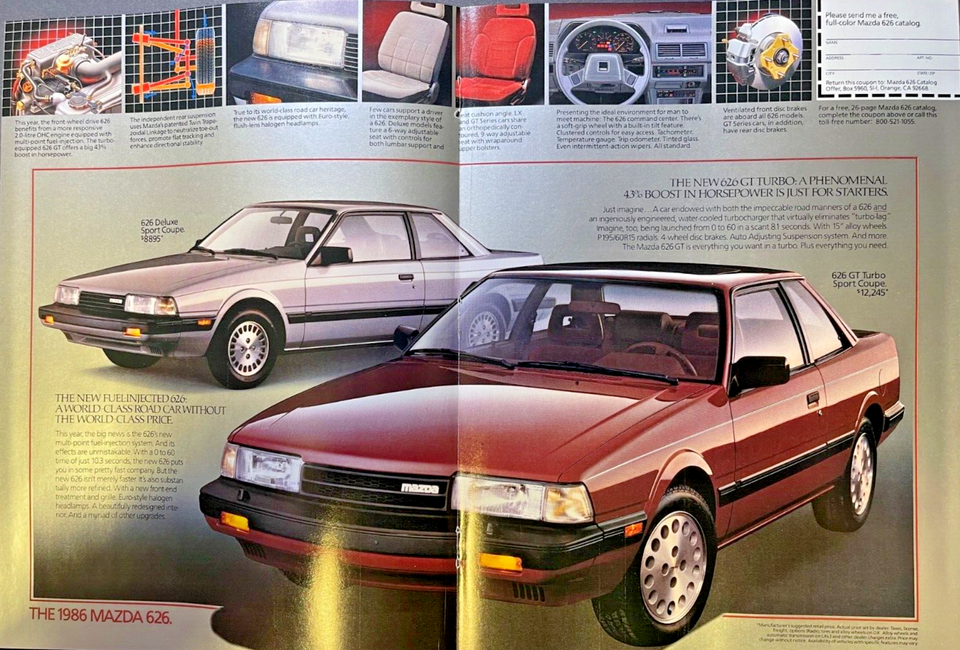 1985 Advertisement Mazda 626 Deluxe Sport Coupe Mazda 626 GT Turbo ...