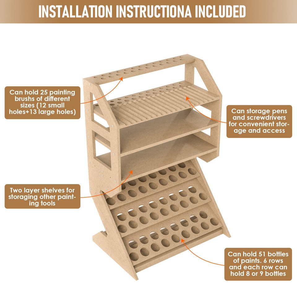 Craft Paint Storage Rack with 51 Holes Artist Organizer for Paint ...