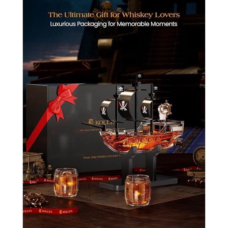 Pirate Ship Whiskey Decanter Set Unique Glasses Gift Whiskey Lovers ...