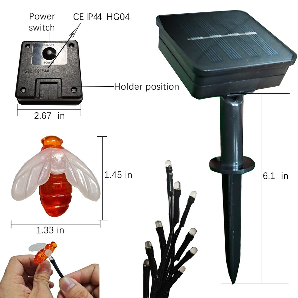 Outdoor Solar Powered Firefly Lights Bugs with 9 Bee, Flickering ...