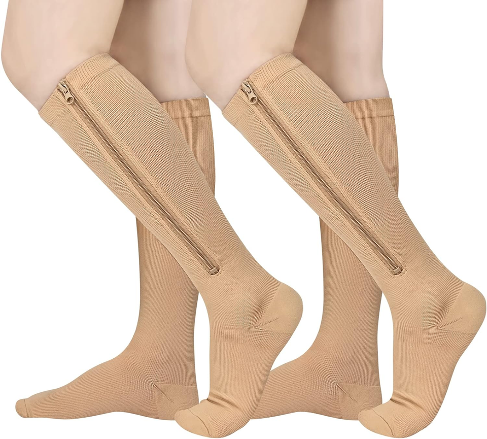 2 Pairs Zipper Compression Socks, 15-20 Mmhg Closed Toe Compression ...