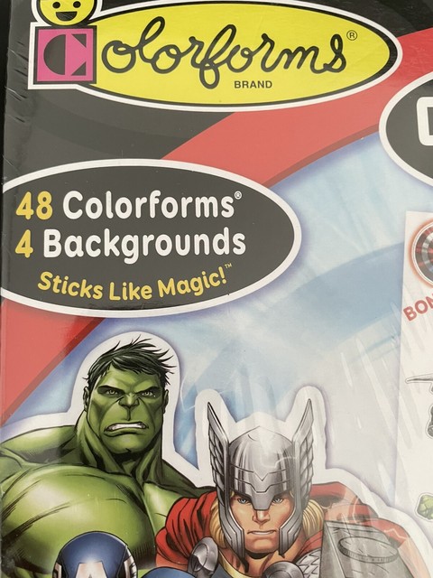 Marvel Avengers 48 Colorforms 4 Backgrounds Create a Story Re-stickable ...