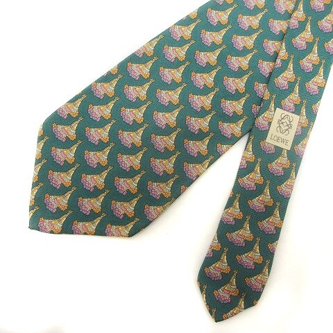 Loewe Tie All Over Pattern Bouquet Logo Silk 100 Green Multicolor Gy11 ...