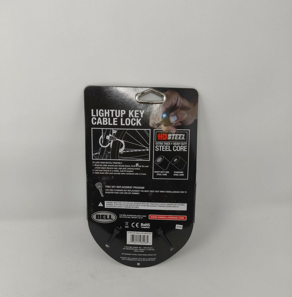 Bell Bike Lock with Lightup Key Cable Lock 12 mm x 6 ft Heavy Duty ...