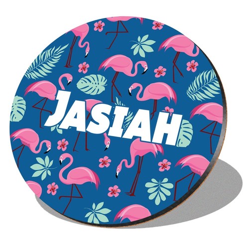1 x Round Coaster - Name Jasiah Tropical Flamingo Palm Flower Lettering ...