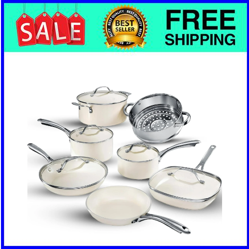 Gotham Steel 12 Piece Pots Pans Nonstick Set Ceramic Cookware Kitchen ...