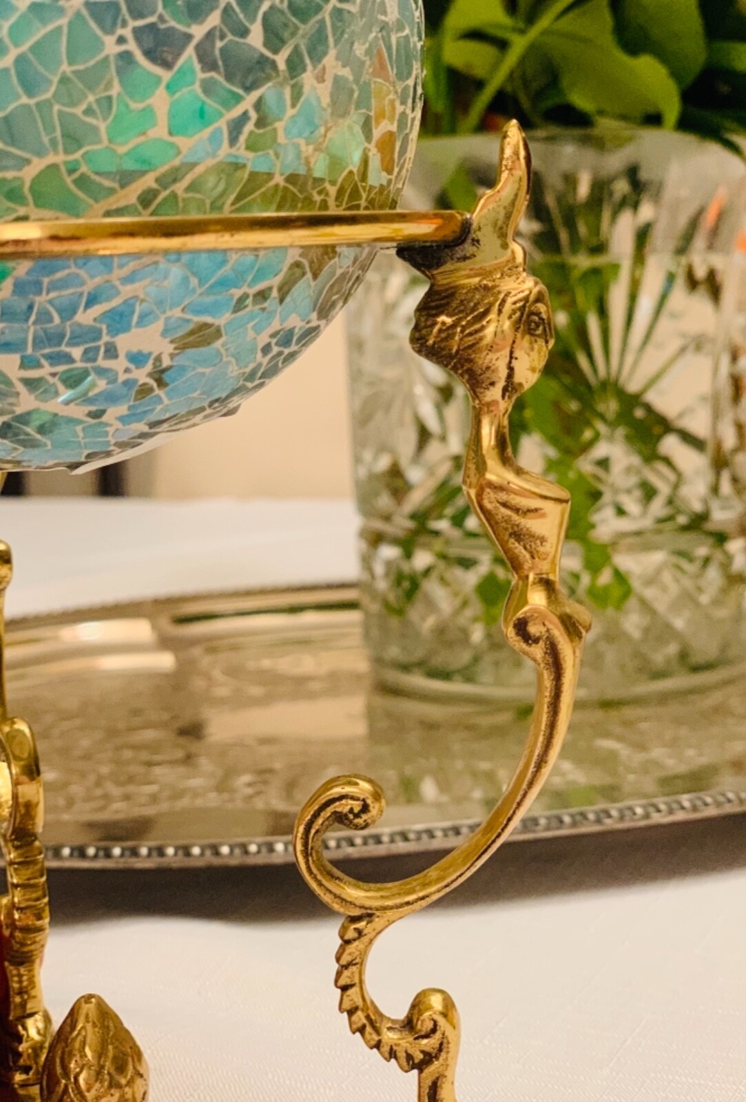 Vintage brass mermaid ball/plant stand 3 mermaids gracefully encircle ...