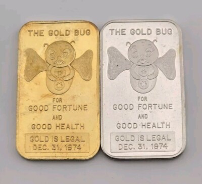 The Gold Bug Good Fortune Good Health Proof & Gold EGP Silver Bar Set ...