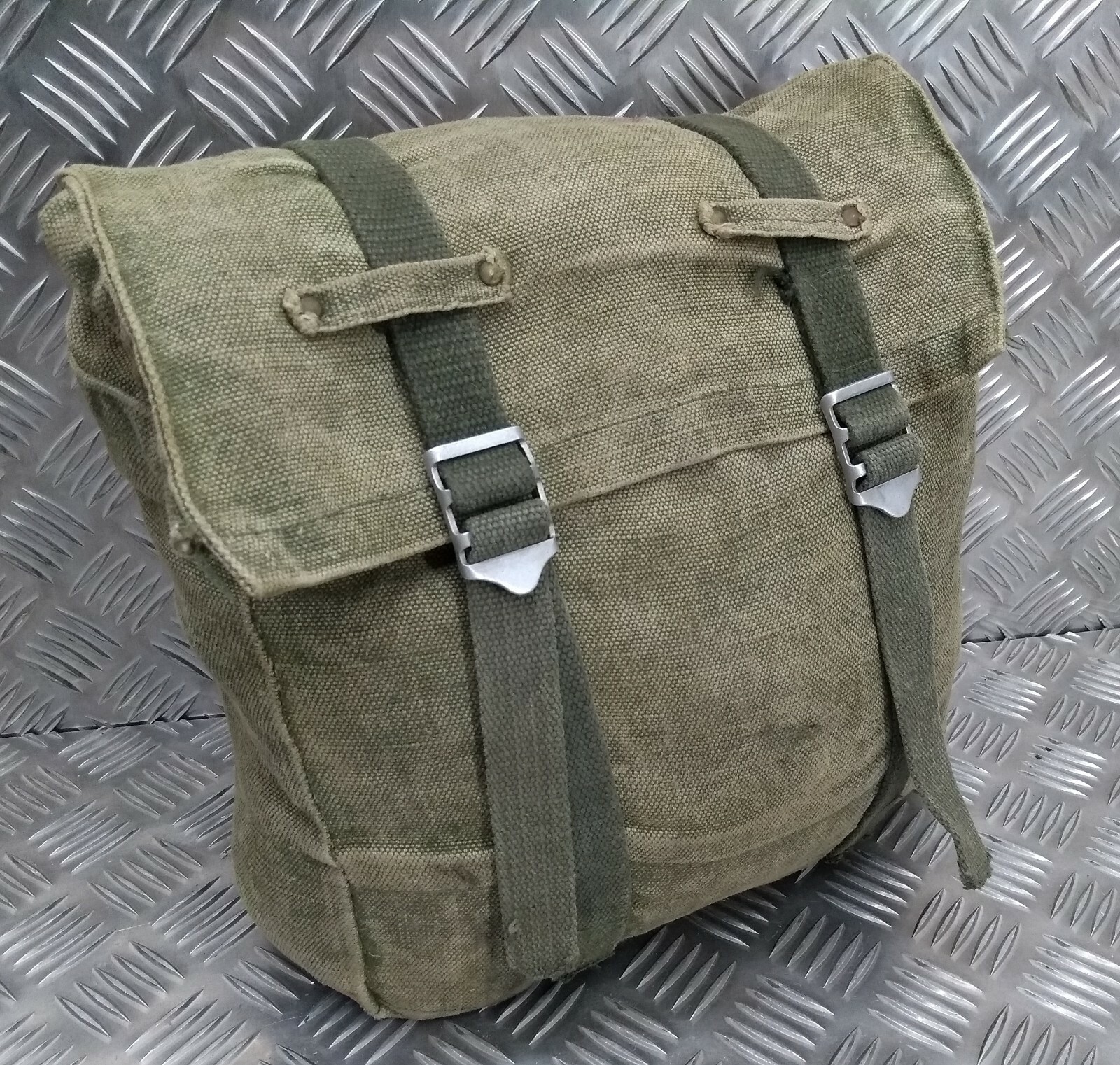 Genuine Vintage Military Issue Heavy Duty Canvas Back Pack Pannier Side ...