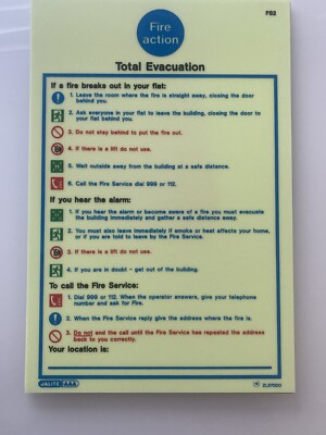 Jalite Fire Action Sign Photoluminescent Total Evacuation | eBay UK