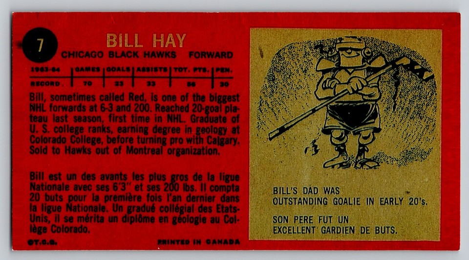 Bill Hay Authentic Autographed Signed 1964-65 Topps Tall Boys Reprint ...