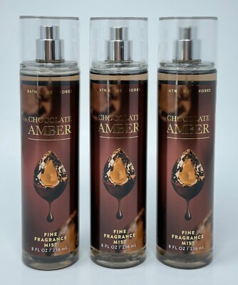 3 BATH & BODY WORKS CHOCOLATE AMBER FINE FRAGRANCE MIST BODY SPRAY 8 OZ ...